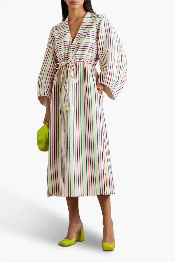 rosie assoulin golden afternoon striped linen midi dress Rosie Assoulin Golden Afternoon Linen Striped Midi-Dress