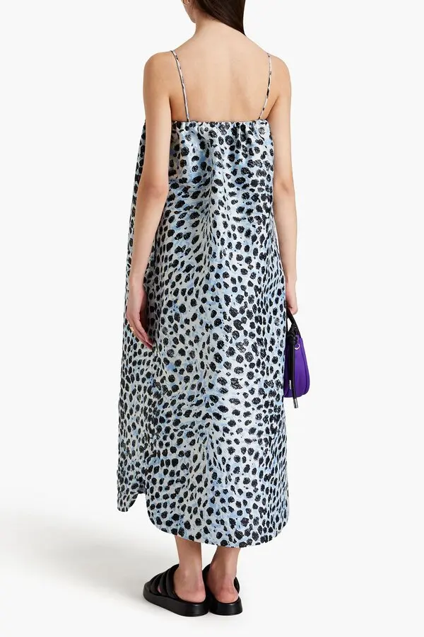 ganni jacquard dress blue Botanical Jacquard Long Corsage Dress