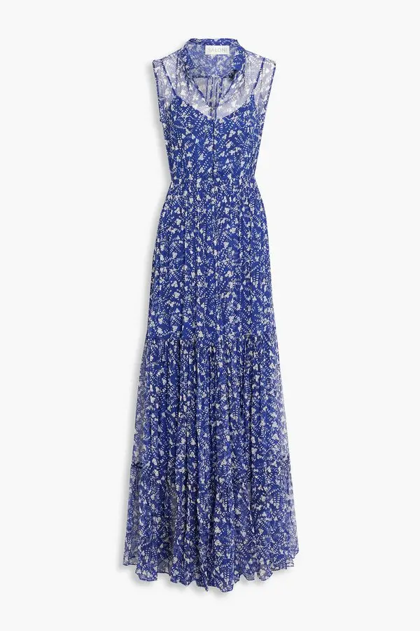 Saloni Alexia Gathered Floralprint Silkgeorgette Maxi Dress