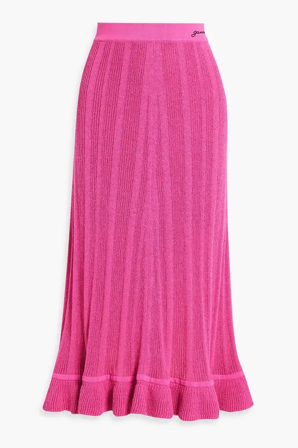 GANNI Ruffled Knitted Midi Skirt