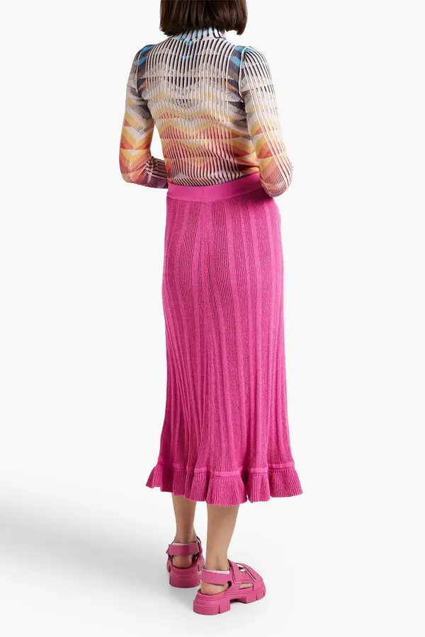 GANNI Ruffled Knitted Midi Skirt