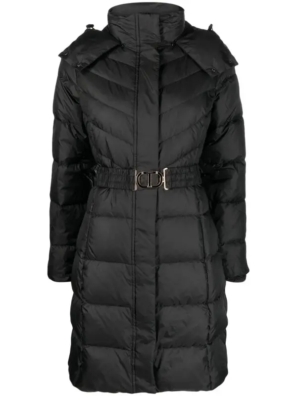 TWINSET Hooded Belted Puffer Coat - Black