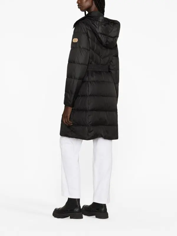 TWINSET Hooded Belted Puffer Coat - Black