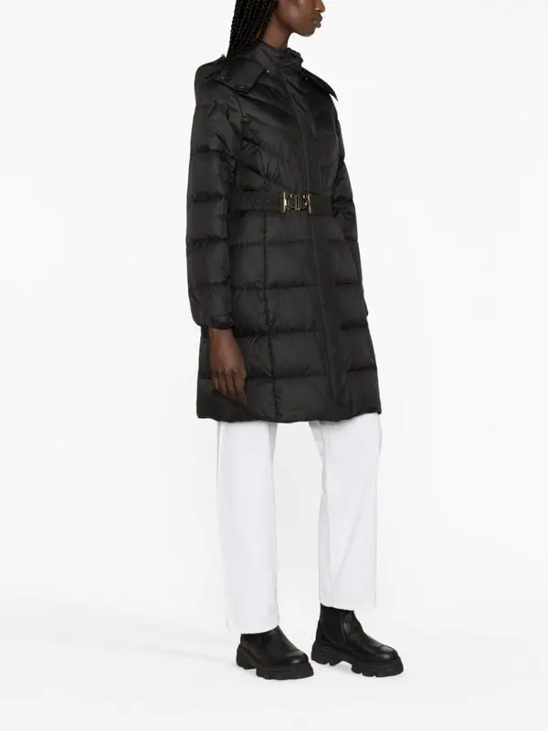 TWINSET Hooded Belted Puffer Coat - Black