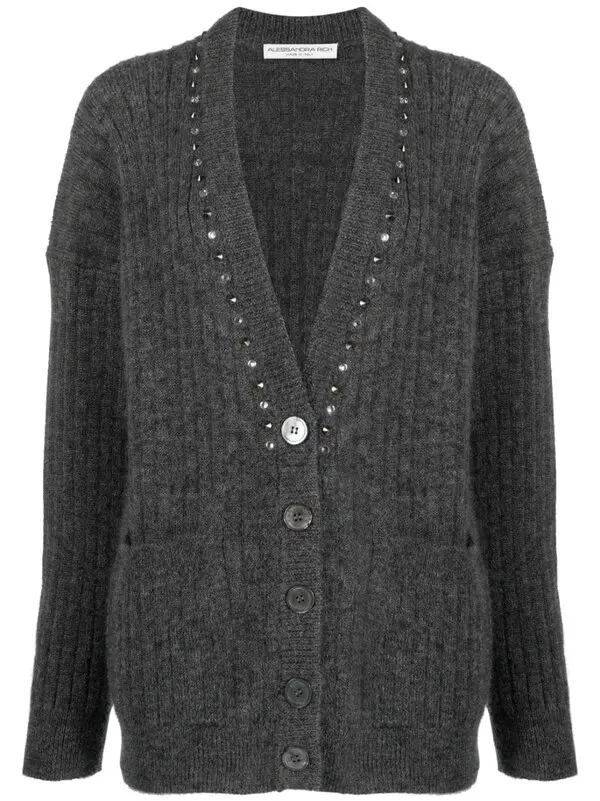 Alessandra Rich Embellished Wool-blend Cardigan - Grey