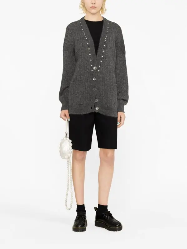 Alessandra Rich Embellished Wool-blend Cardigan - Grey