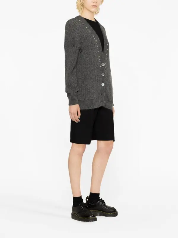 Alessandra Rich Embellished Wool-blend Cardigan - Grey