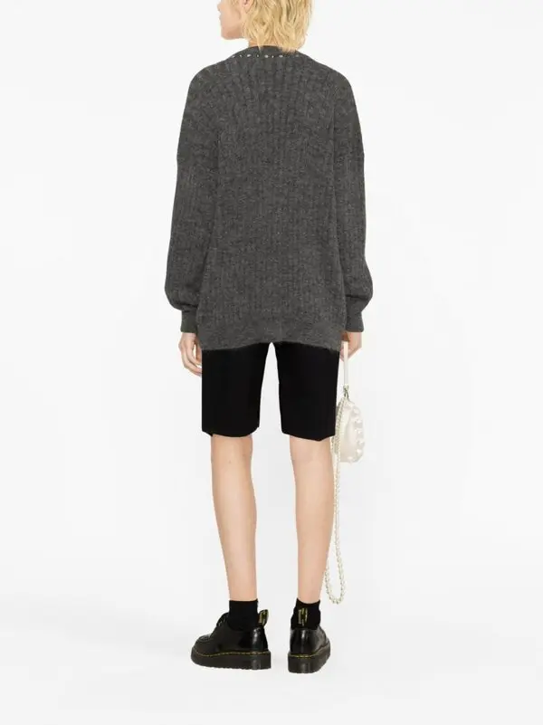 Alessandra Rich Embellished Wool-blend Cardigan - Grey
