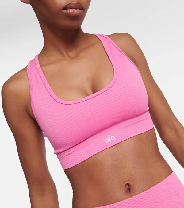 Alo Yoga Racerback Ribbed Sports Bra - Pink | Editorialist