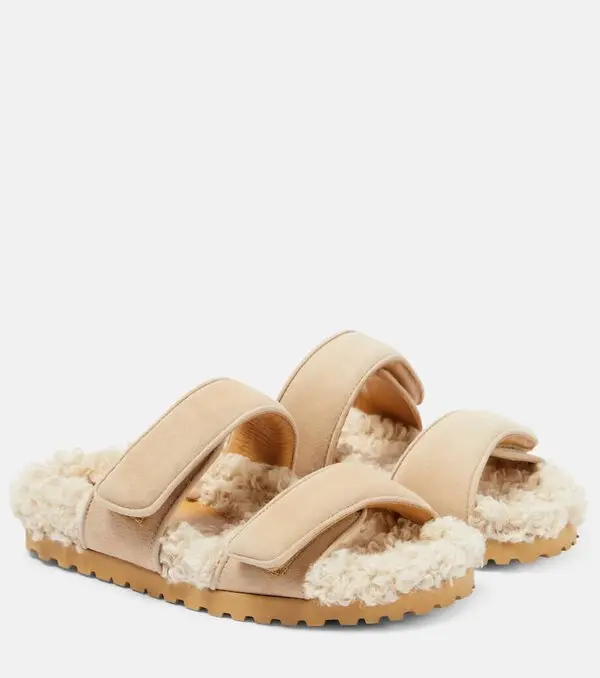 GIA BORGHINI Alvine Suede And Shearling Slides - Beige