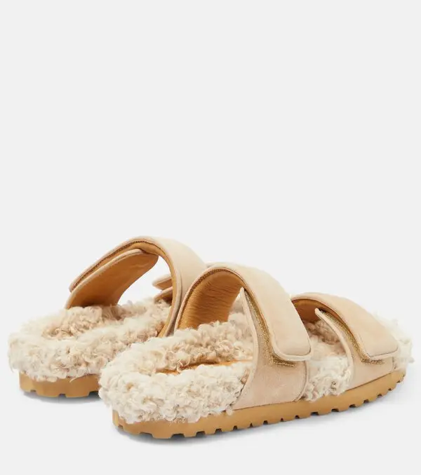 GIA BORGHINI Alvine Suede And Shearling Slides