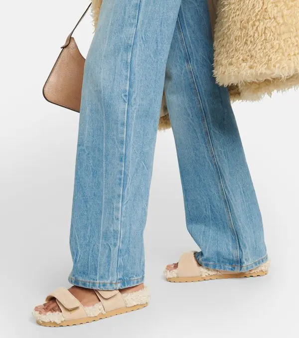 GIA BORGHINI Alvine Suede And Shearling Slides