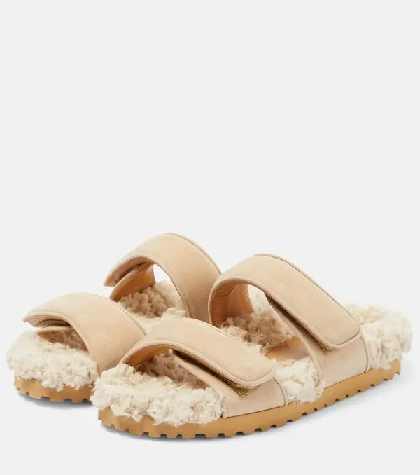 GIA BORGHINI Alvine Suede And Shearling Slides