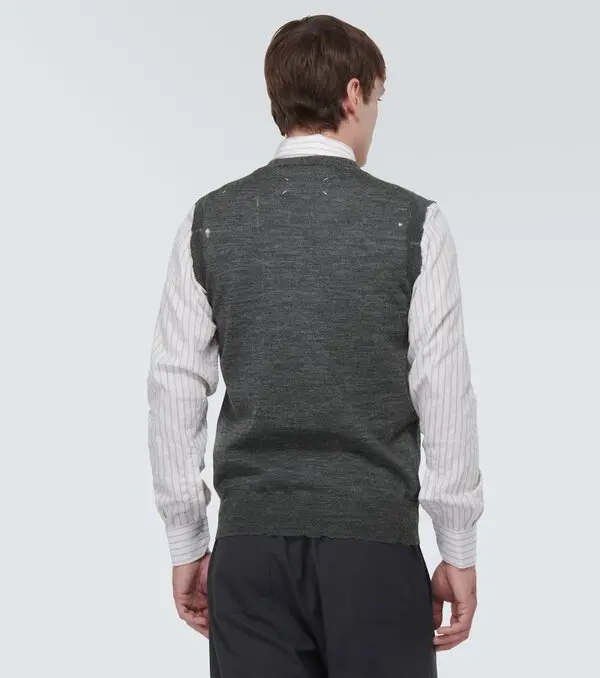 MAISON MARGIELA Printed Distressed Wool Sweater Vest