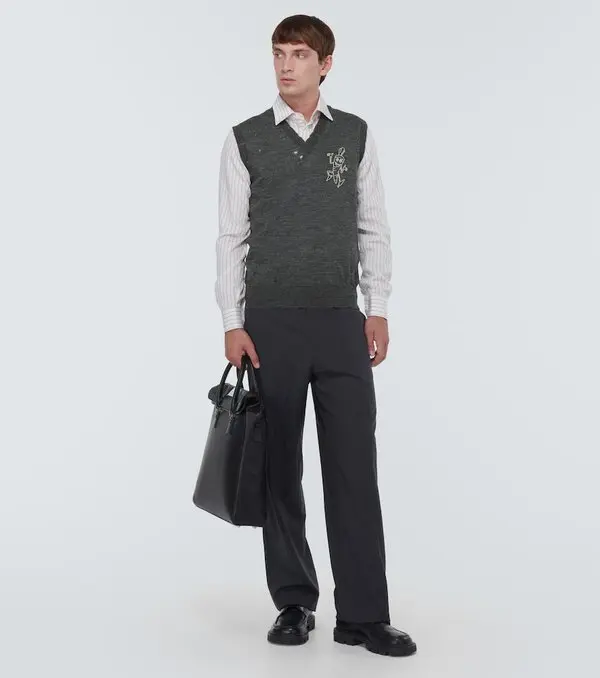 MAISON MARGIELA Printed Distressed Wool Sweater Vest