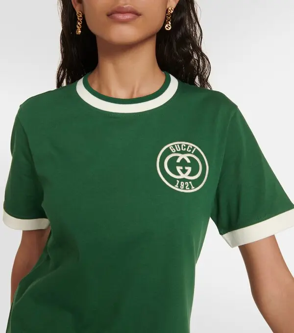 GUCCI  Tシャツ　グリーン　XS Gucci Logo Embroidered Cotton T-Shirt - Green | Editorialist