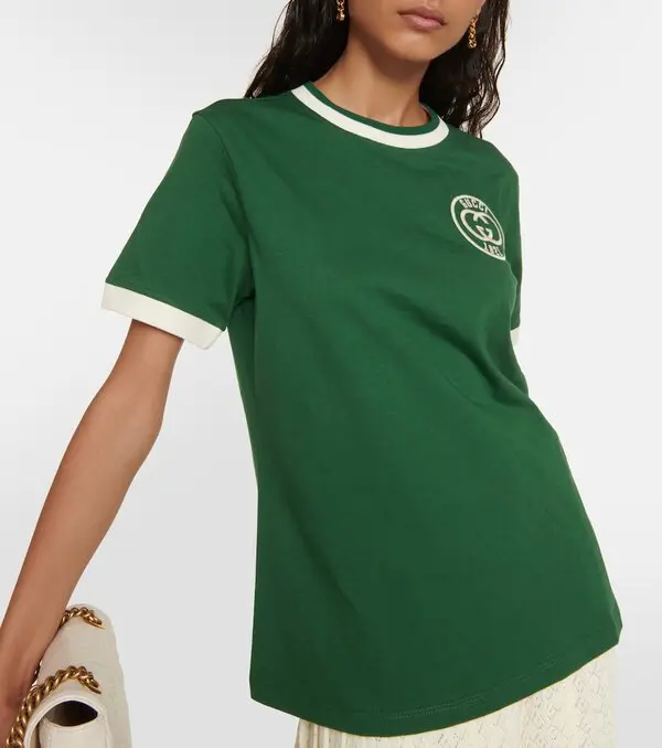 Gucci Logo Embroidered Cotton T-Shirt - Green | Editorialist