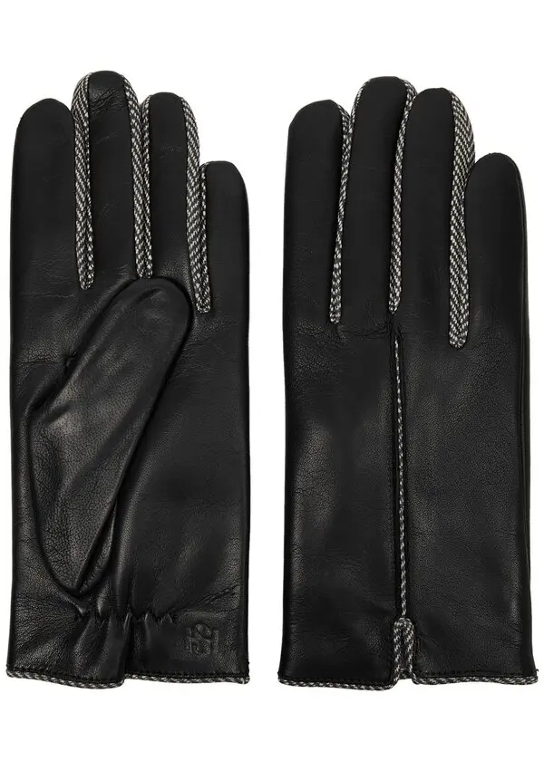 HANDSOME STOCKHOLM Herringbone-trimmed Leather Gloves