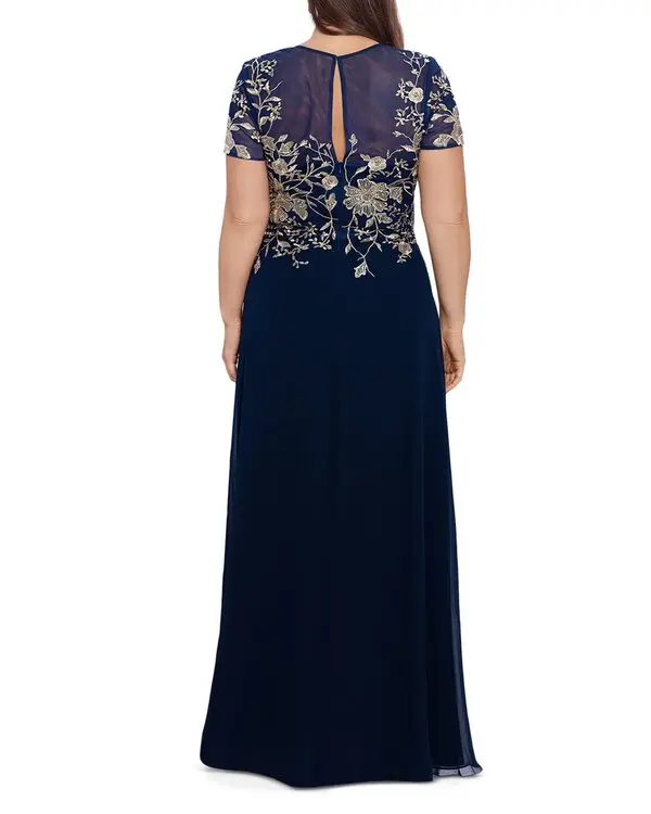Betsy & Adam Embroidered Cap Sleeve Gown
