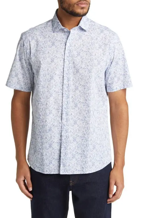 Robert Barakett Shelby Floral Short Sleeve Button-up Shirt - Blue