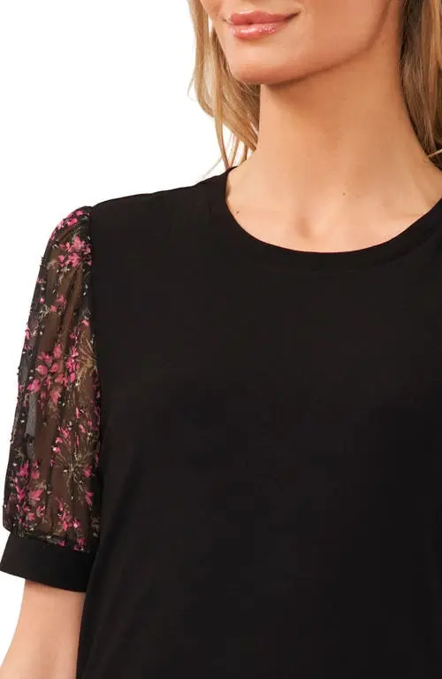 CECE DUPRAZ Mixed Media Puff Sleeve Top