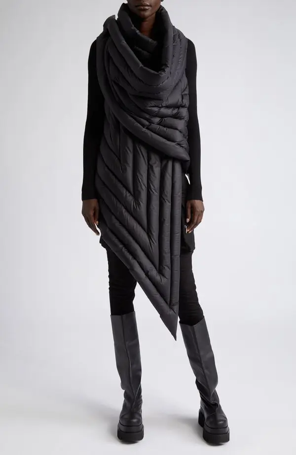 Rick Owens Gleam Scarf Down Puffer Vest In Black - 40% Off