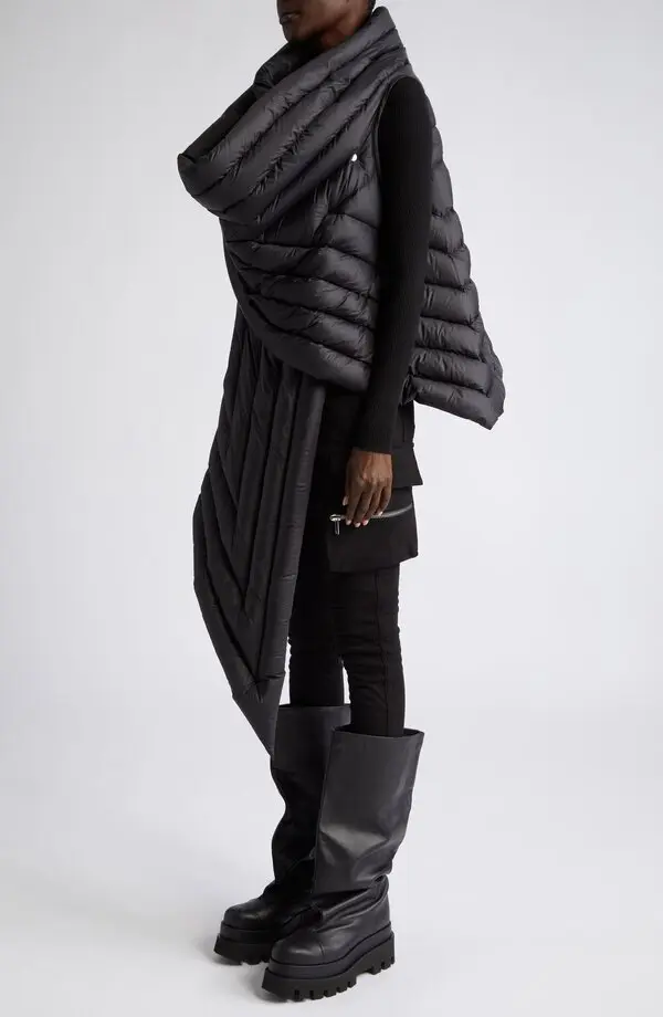 Rick Owens Gleam Scarf Down Puffer Vest In Black - 40% Off