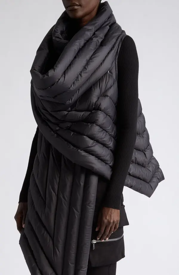 Rick Owens Gleam Scarf Down Puffer Vest In Black - 40% Off