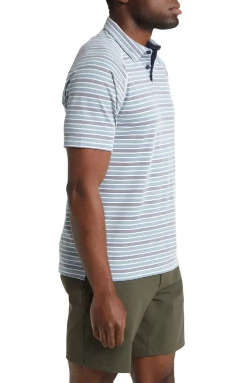 RHONE Delta Stripe Piqué Polo - Navy/green Stripe