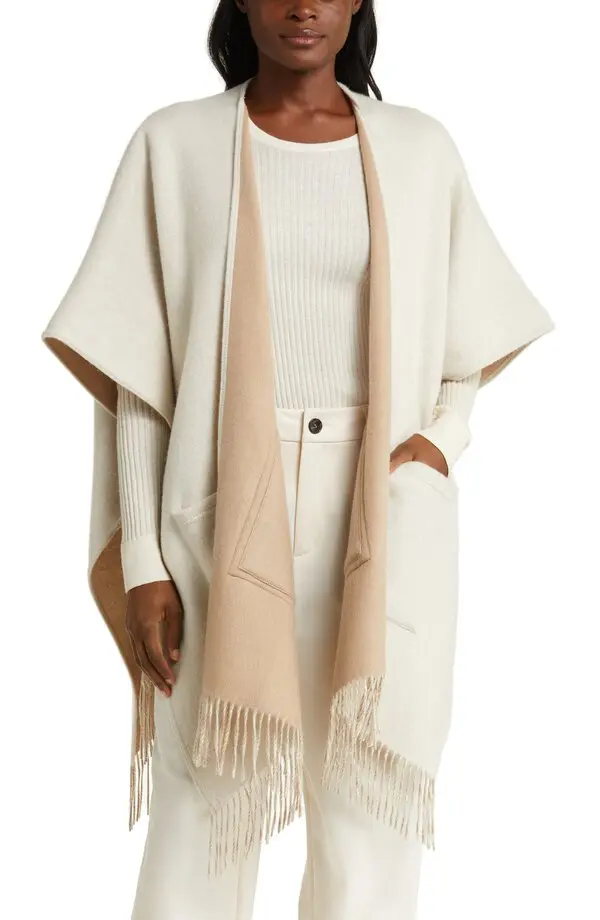 Nordstrom Reversible Pocket Wool & Cashmere Ruana - Ivory Combo