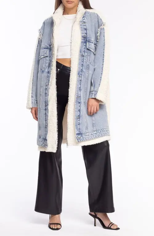 Blanknyc Longline Denim & Faux Shearling Trucker Jacket
