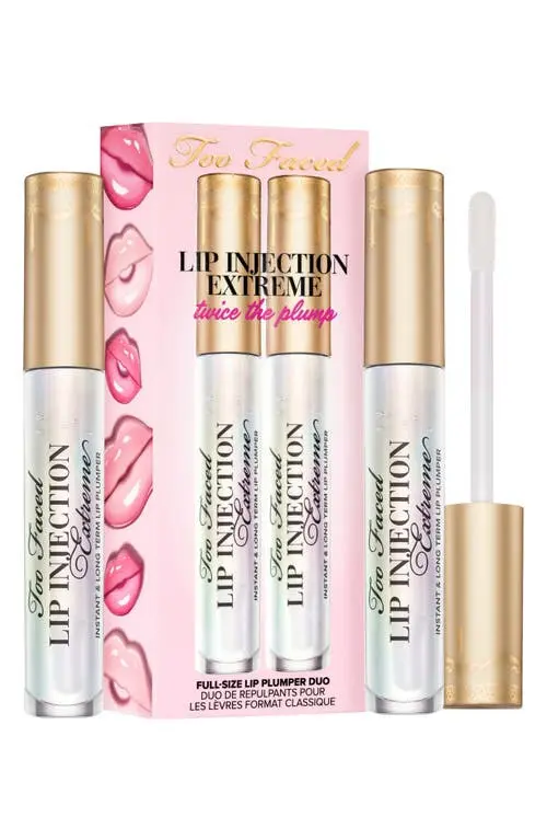 TOO FACED Lip Injection Extreme Twice The Plump Lip Gloss Duo $58 Value - Clear