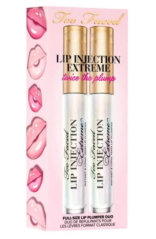 TOO FACED Lip Injection Extreme Twice The Plump Lip Gloss Duo $58 Value - Clear