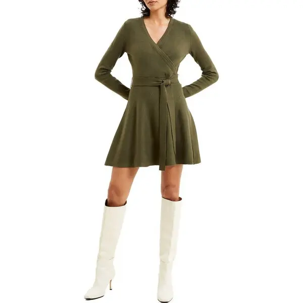 French Connection Long Sleeve Faux Wrap Sweater Dress