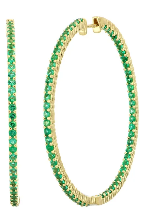 Bony Levy Large El Mar Inside Out Hoop Earrings - 18k Yellow Gold - Emerald