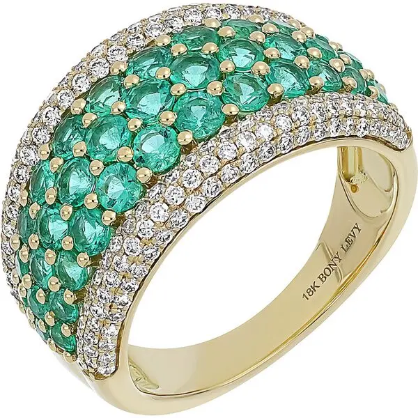 Bony Levy El Mar Wide Ring - 18k Y Gold - Diamond Emerald