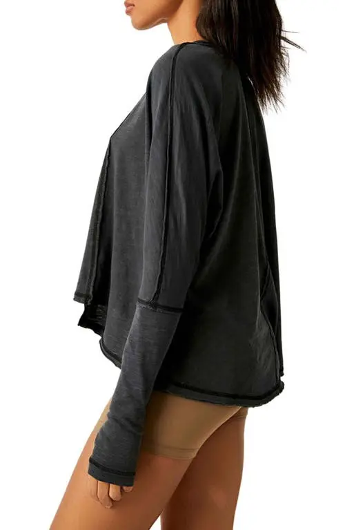Free People Asymmetric Long Sleeve Cotton Top - Black