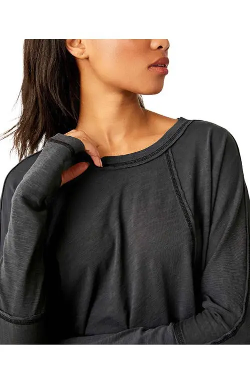 Free People Asymmetric Long Sleeve Cotton Top - Black