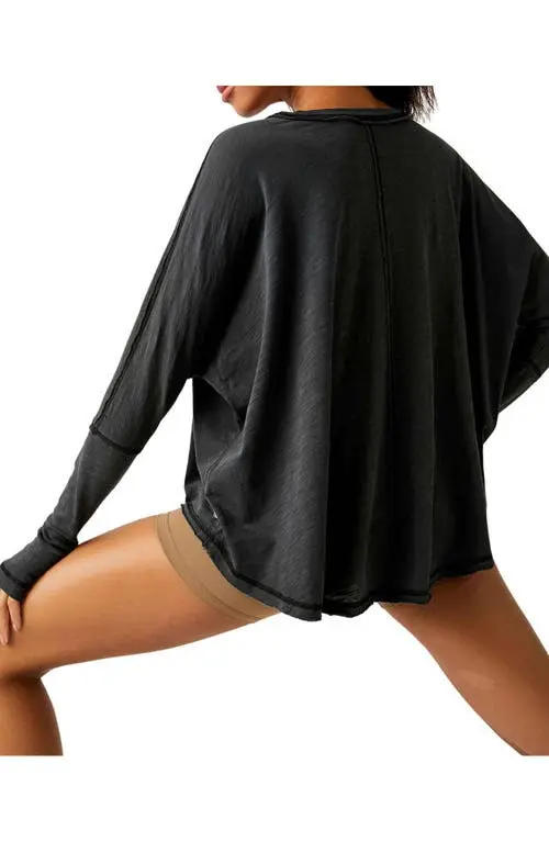 Free People Asymmetric Long Sleeve Cotton Top - Black