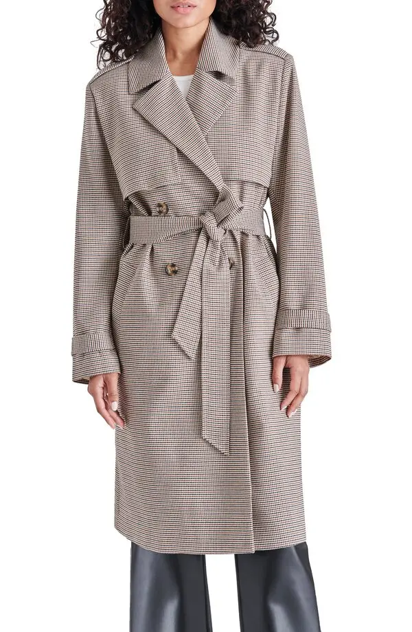 Steve Madden Belted Houndstooth Check Trench Coat