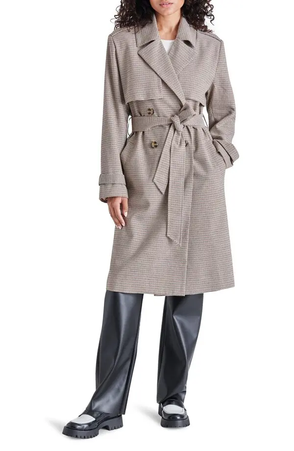 Steve Madden Belted Houndstooth Check Trench Coat