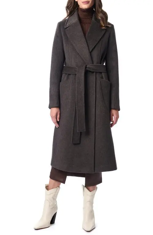 Bernardo Belted Wool-blend Longline Coat - Dark Oak