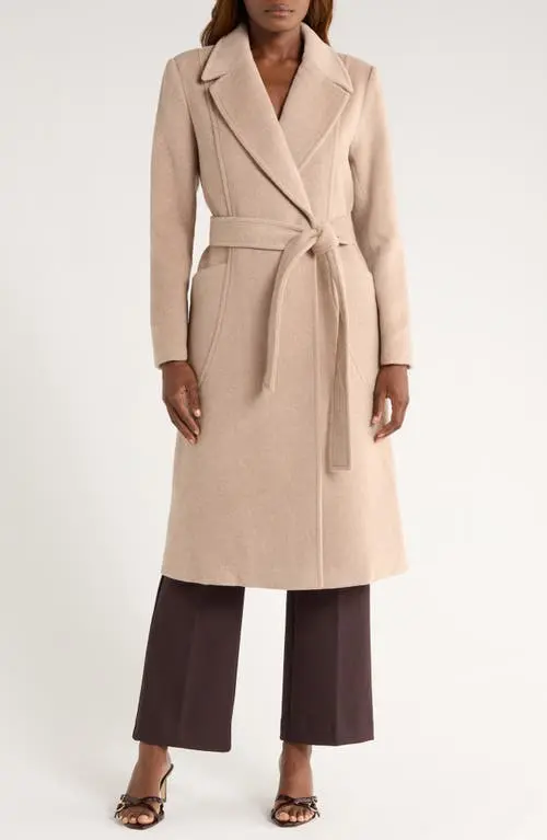 Bernardo Belted Wool-blend Longline Coat - Oatmeal