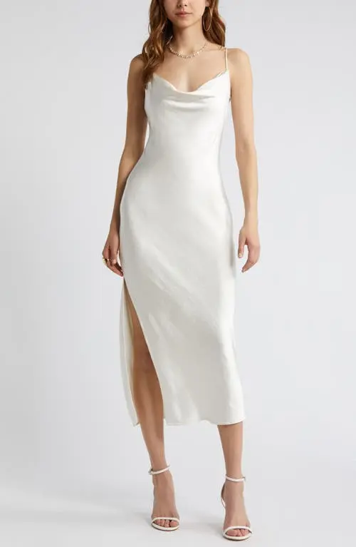 Open Edit Cowl Neck Satin Slipdress In Ivory Cloud - 35% Off | Editorialist
