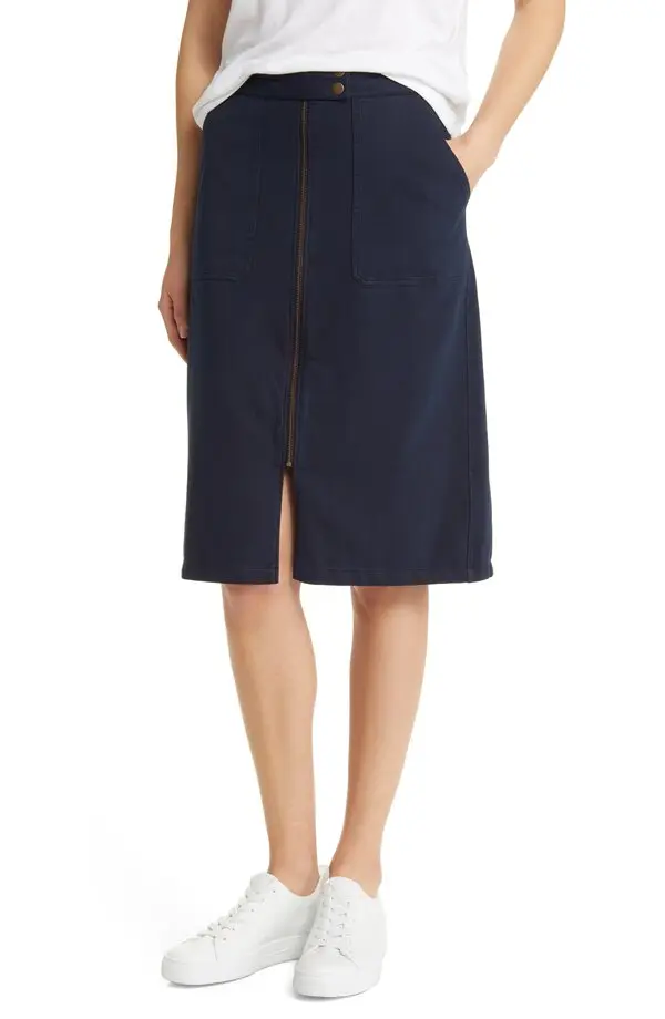 Caslon Relaxed Zip Front Twill Midi Skirt