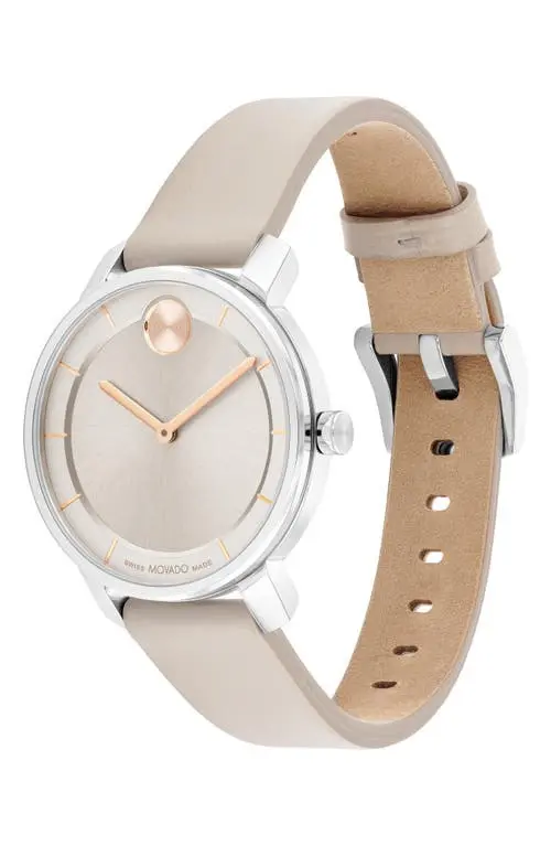 Movado Bold Horizon Leather Strap Watch - Gray Dial