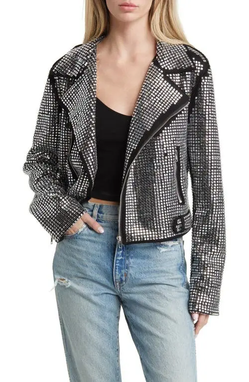 AZALEA WANG Rhinestone Moto Jacket