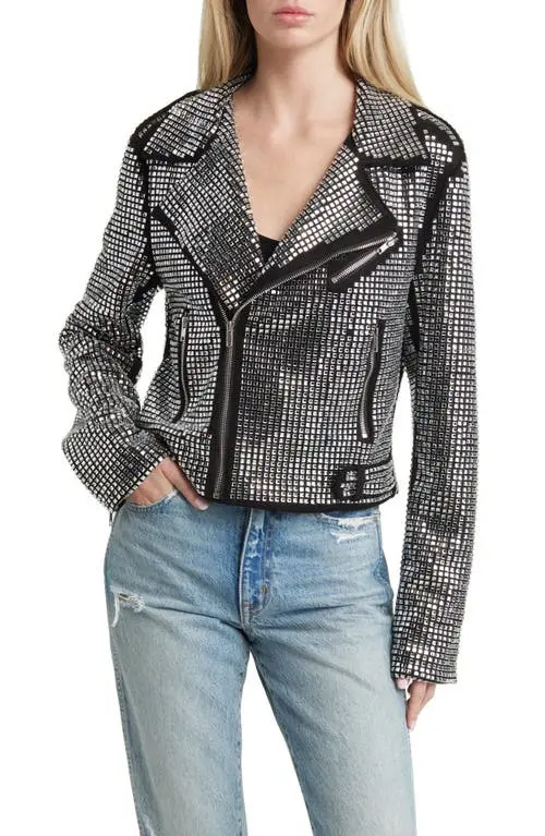AZALEA WANG Rhinestone Moto Jacket