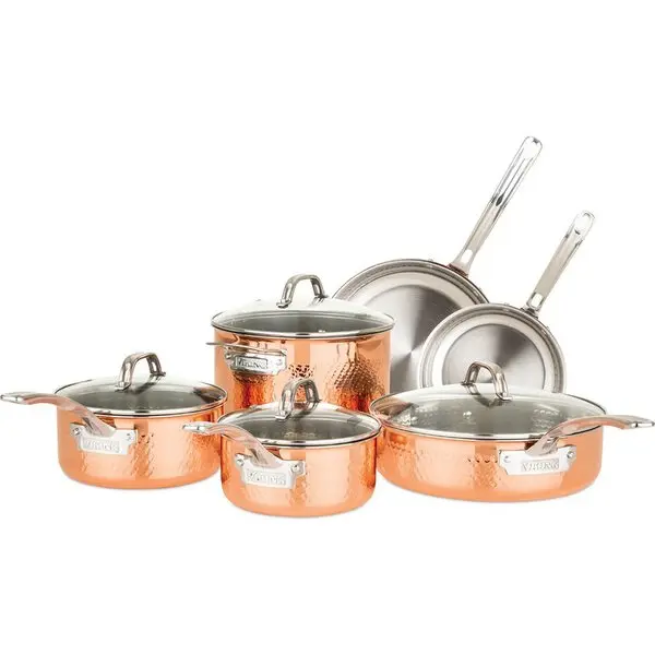 VIKING Clad 3-ply Hammered 10-piece Cookware Set - Copper