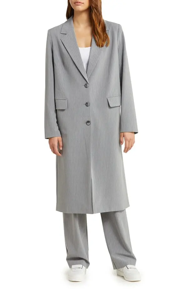 WAYF Icon Pinstripe Longline Coat